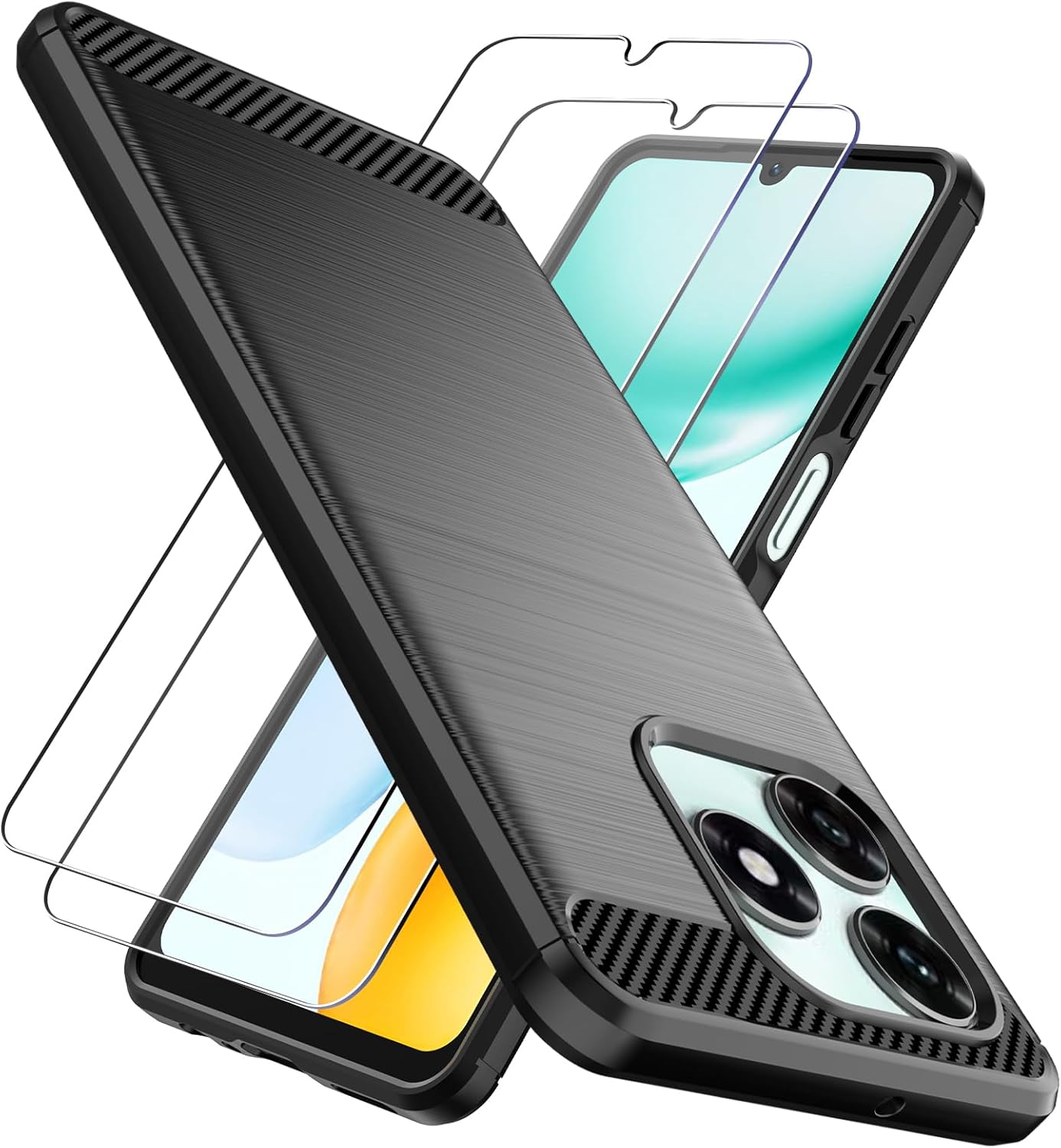 Honor X5c Plus Case Carbon Fibre Phone Cover + Screen Protector ...